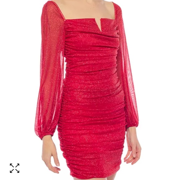 Jump | Dresses | Jump Apparel Glitter Notch Front Ruched Mini Dress Red ...